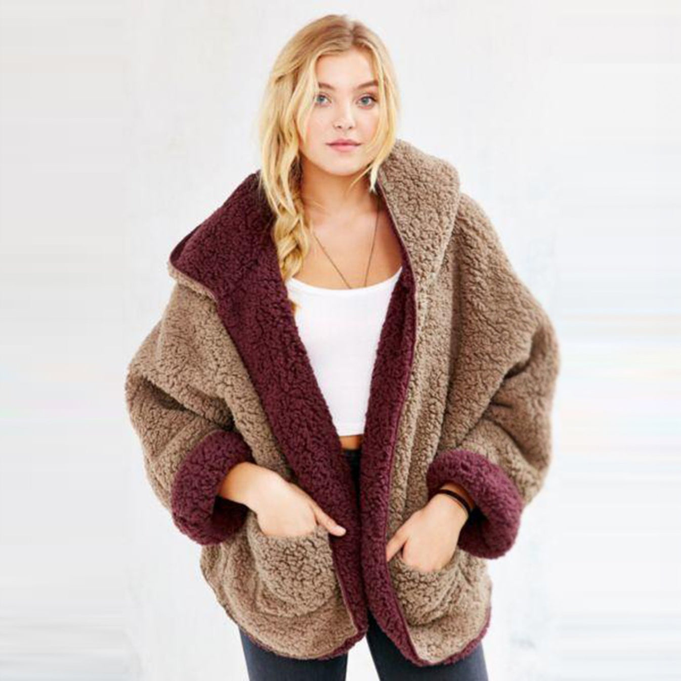 Reversable Oversized Teddy Hooded Jacket Womens | Worthtryit – W.T.I ...