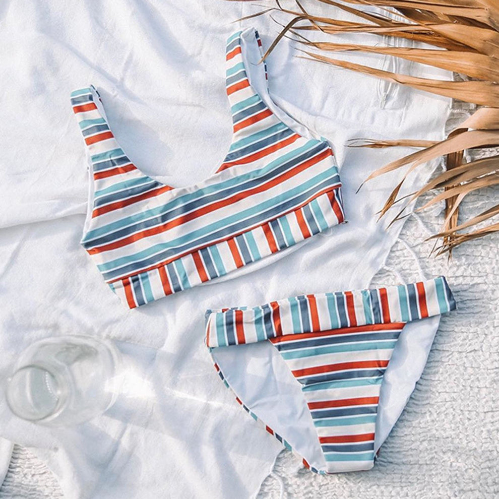 Rainbow Stripes Crop Top High Rise Bikini Set – W.T.I. Design