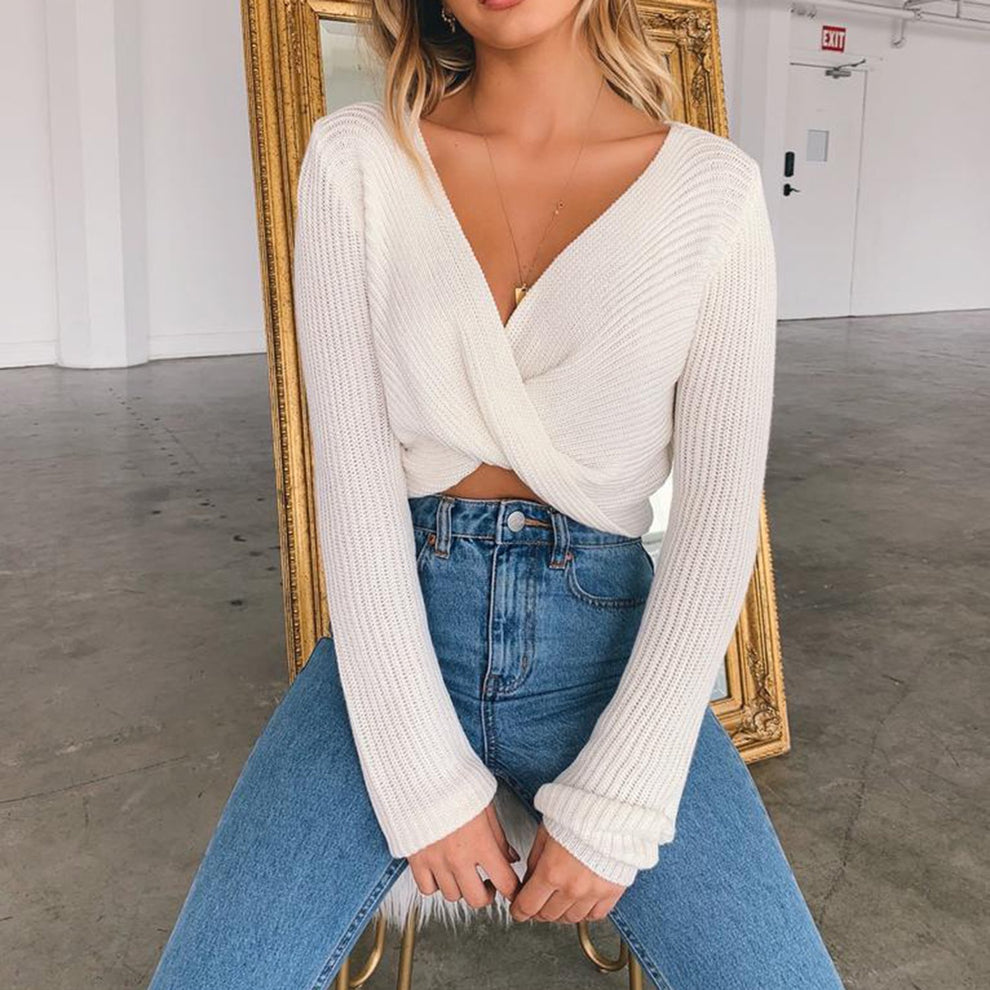 Twisted Front Knit Long Sleeve Sweater – W.T.I. Design